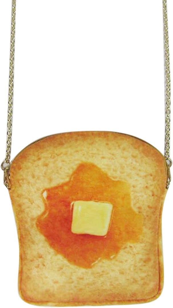 QZUnique Women's Cute Toast Shaped Purse Metal Chain Handbag Wallet Crossbody Satch Bag