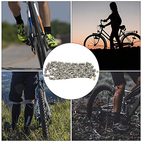 Demeras wear-Resistant Folding Bicycle Cycling Accessory Exquisite Workmanship Mountain Road Bike Half Hollow Chain High Stability for Cycling for Trail Riding(S9L Gray Gold (9 Speed))
