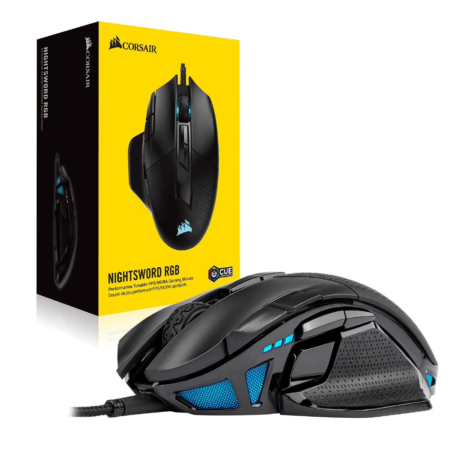 Corsair Nightsword RGB, Performance Tunable FPS/MOBA Gaming Mouse, Black, Backlit RGB LED, 18000 DPI, Optical (Renewed)