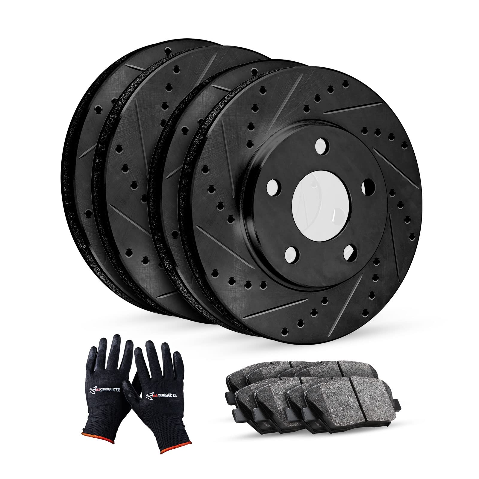 R1 Concepts Front Rear Brakes and Rotors Kit |Front Rear Brake Pads| Brake Rotors and Pads| Ceramic Brake Pads and Rotors |fits 2011-2019 Ford Explorer, Flex, Taurus, Lincoln MKS, MKT