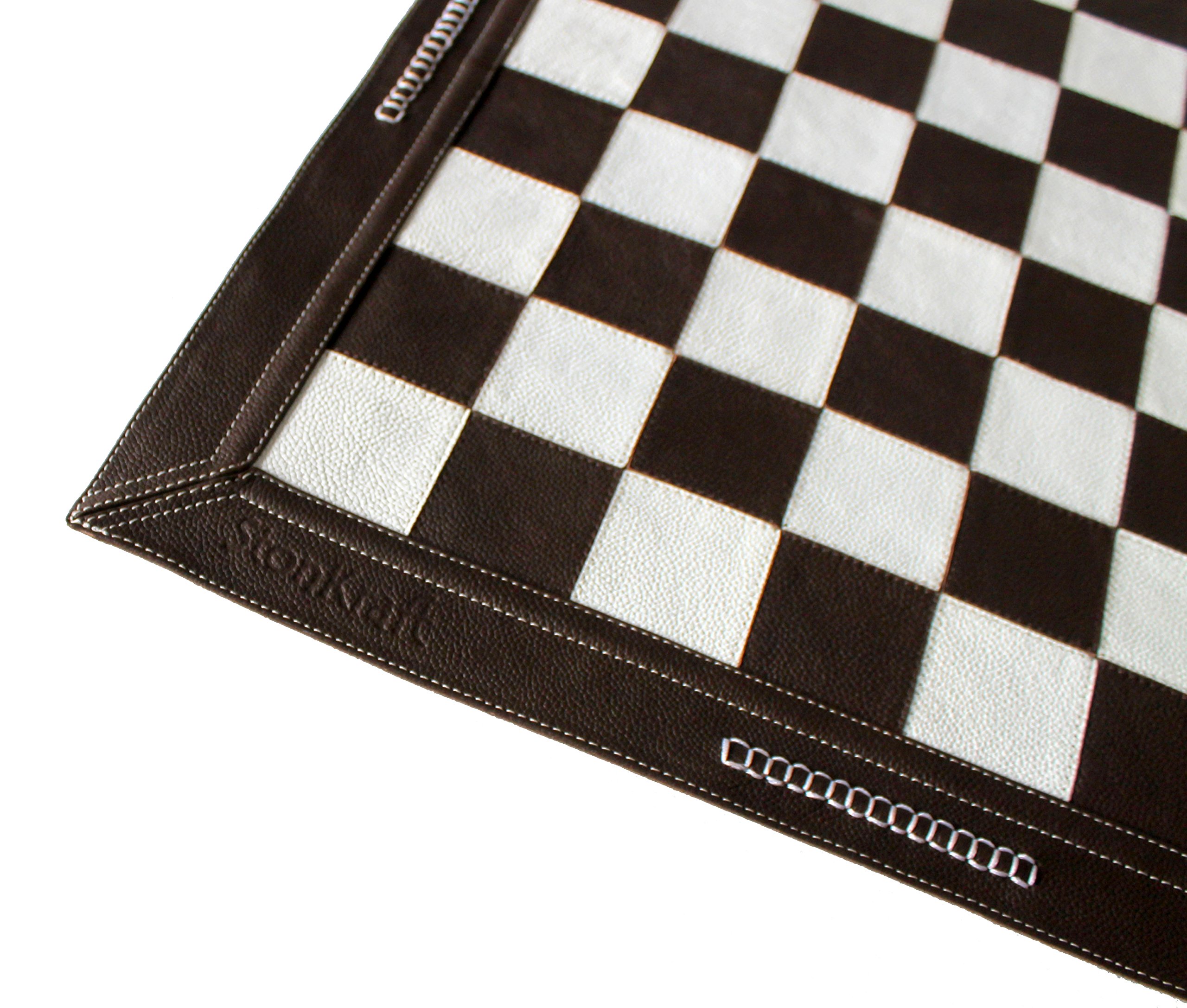 Stonkraft - 19" x 19" - Genuine Leather Chess - Dark Tan Colour | Roll-up Chess | Tournament Chess Board