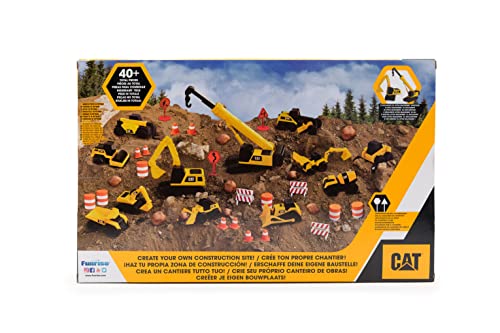CAT Construction Toys, Little Machines Mega Activity Playset w/ 41 Pieces, XL Crane/Excavator & Construction Site Accessories - Kids Toys 3+