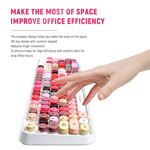 FOPETT Wireless Keyboard and Mouse Sets,Reliable 2.4 GHz Connectivity for PC,Laptop,Smart TV and More (White Colorful)