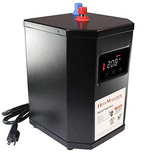 HotMaster 4 in 1 Kitchen Faucet Kit with DigiHot Instant Hot Water Tank, Filter System, Air Gap, Sink Mount Soap Dispenser and Dual Outlet Raised Button Air Switch