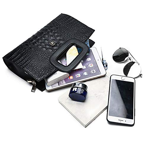 CLARA Women Crocodile Embossed Handbag Vintage Flap Tote Purse Evening Clutch Shoulder Bag Black