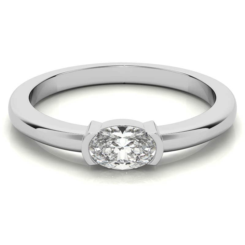Excellent Oval Brilliant Cut 0.92 Carat, Moissanite Diamond Promise Band, Half Bezel Set, Eternity Sterling Silver Bands, Valentine's Day Jewelry Gift, Customized Band (4)