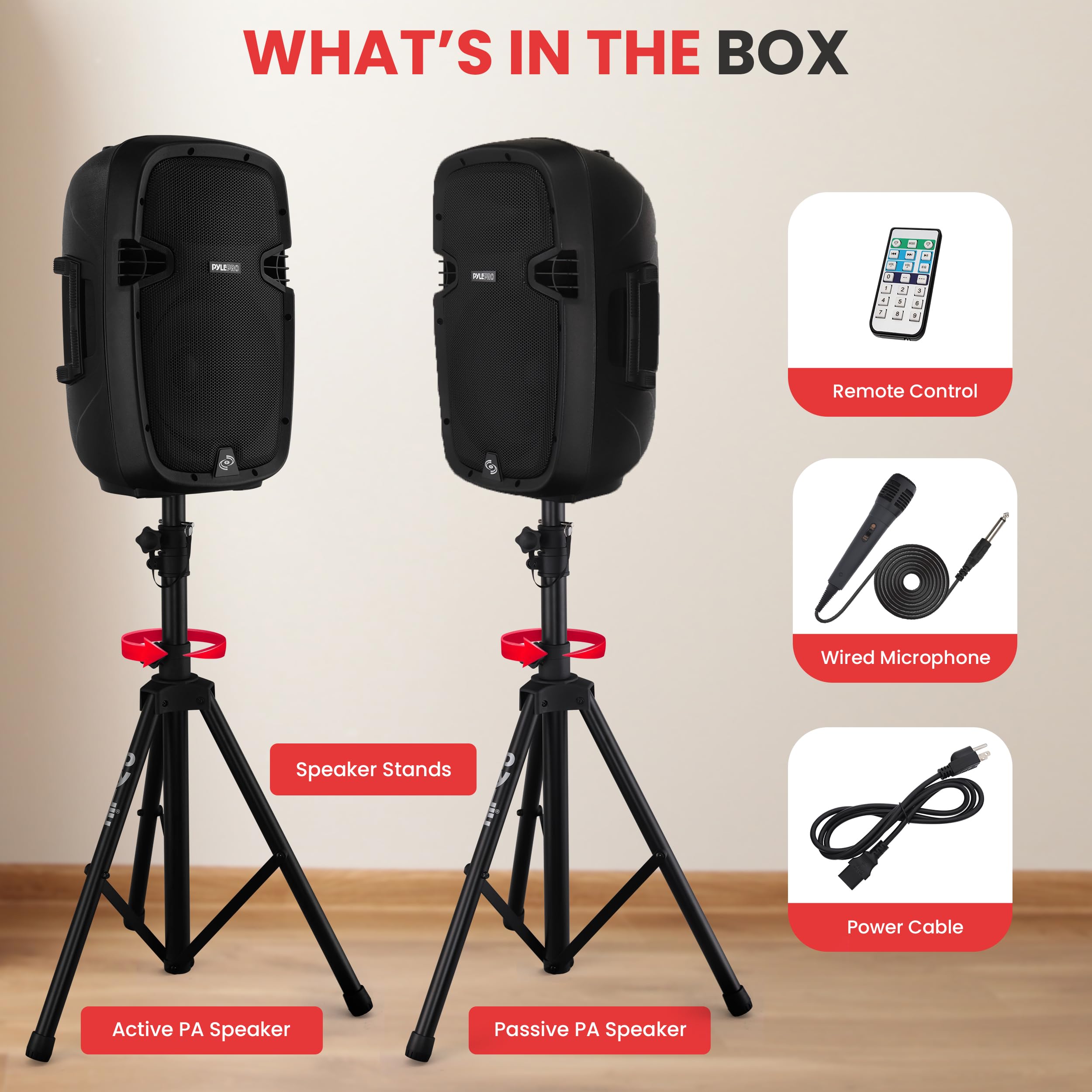 Pyle Wireless Portable PA Speaker System - 1000W High Powered Bluetooth Compatible Active + Passive Pair Outdoor Sound Speakers W/USB SD MP3 AUX - 35mm Mount, 2 Stand, Microphone, Remote