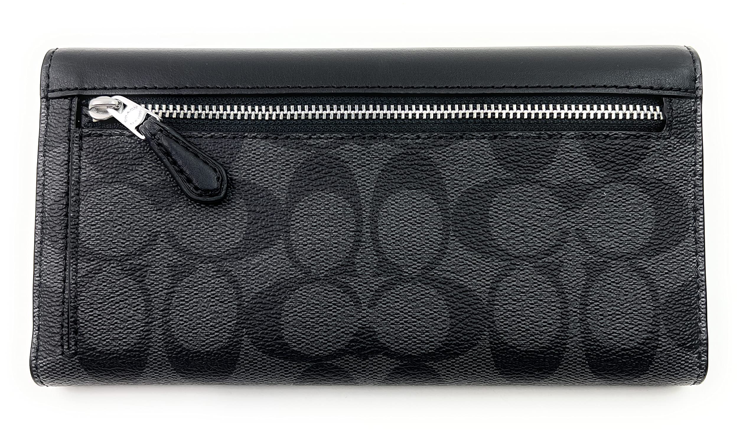 Coach Signature Slim Trifold Wallet (SV/Black Smoke/Black)