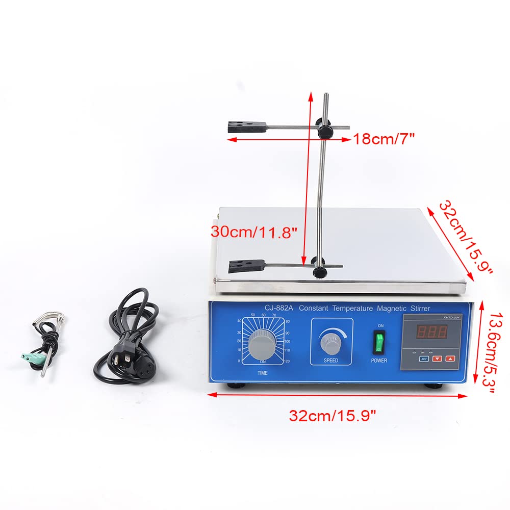 HinLIaDa Magnetic Stirrer, 10L 300W Hot Plate Stirrer, Thermostatic Magnetic Stirrer, Digital Heating Lab Mixer Hot Plate, 1250 RPM Magnetic Stir Plate with Temperature Control & Timing Adjusting