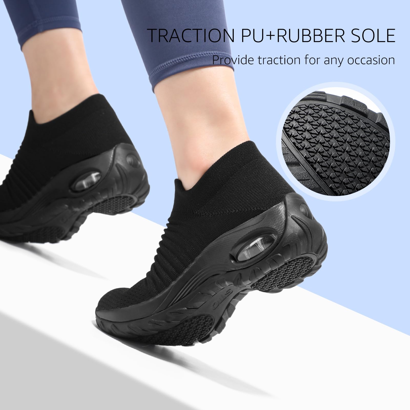 STQ Womens Slip on Walking Shoes Breathable Non Slip Work Shoes Comfortable Air Cushion Orthopedic Sneakers with Arch Support All Black 8