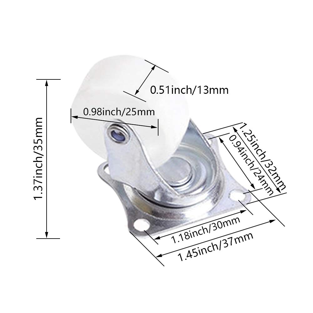 Caster Furniture,Rubbered Trolley Wheels , Castor Wheels,Furniture Casters,1 inches Dia 360 Degree Rotation Swivel Caster Wheel Trolley Carts 3pcs