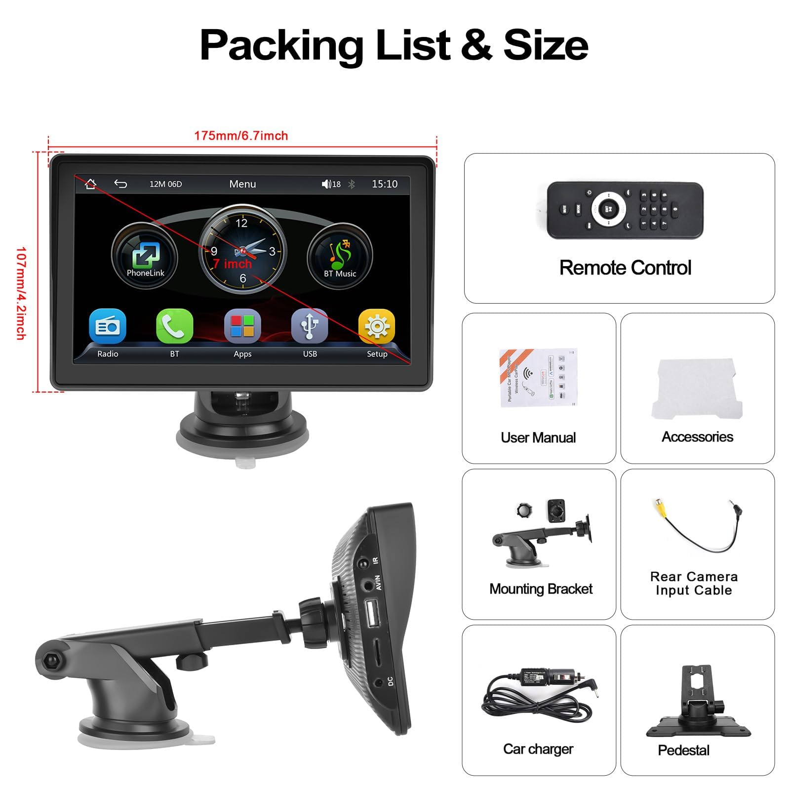 Camecho Wireless Carplay & Android Auto, 7 Inch Touchscreen Automatic Multimedia Player, Car Stereo with Mirror Link/Siri/Car Play GPS Navigation/FM/Bluetooth/Navigation Screen for All Vehicles