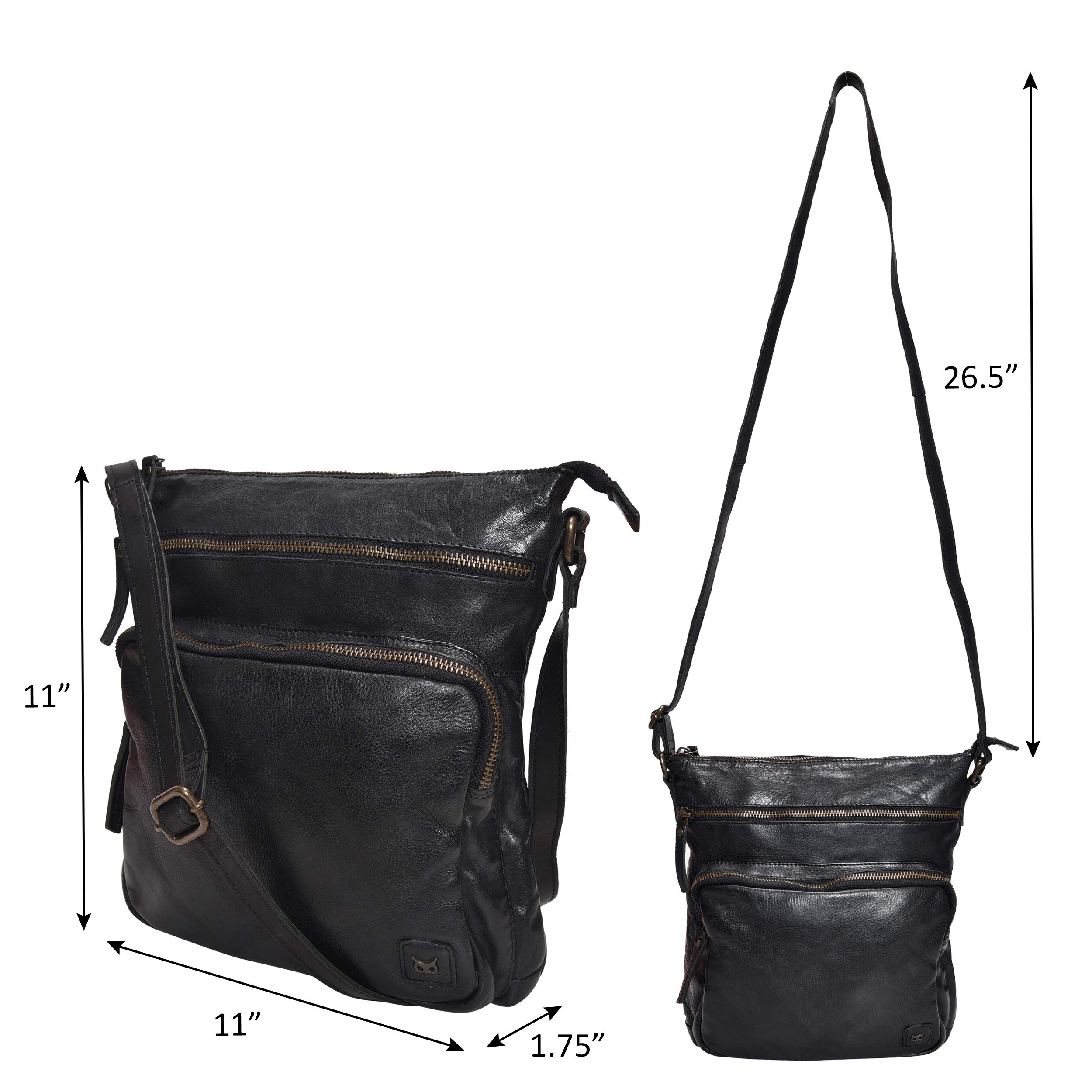 Real Leather Crossbody Bags Purses for Women Shoulder Handbags Crossover Handmade Stylish Trendy Pocketbook (Black Washed Vintage)