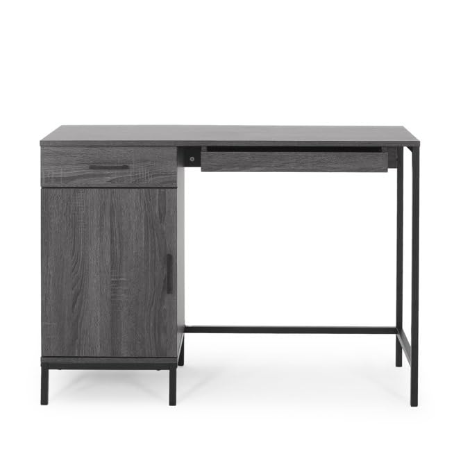 Computer Desk with Keyboard Tray, 43” Gaming Desk with Drawers & Storage, Rustic Home Office Desks Corner Table for Bedroom Office Work (Gray)