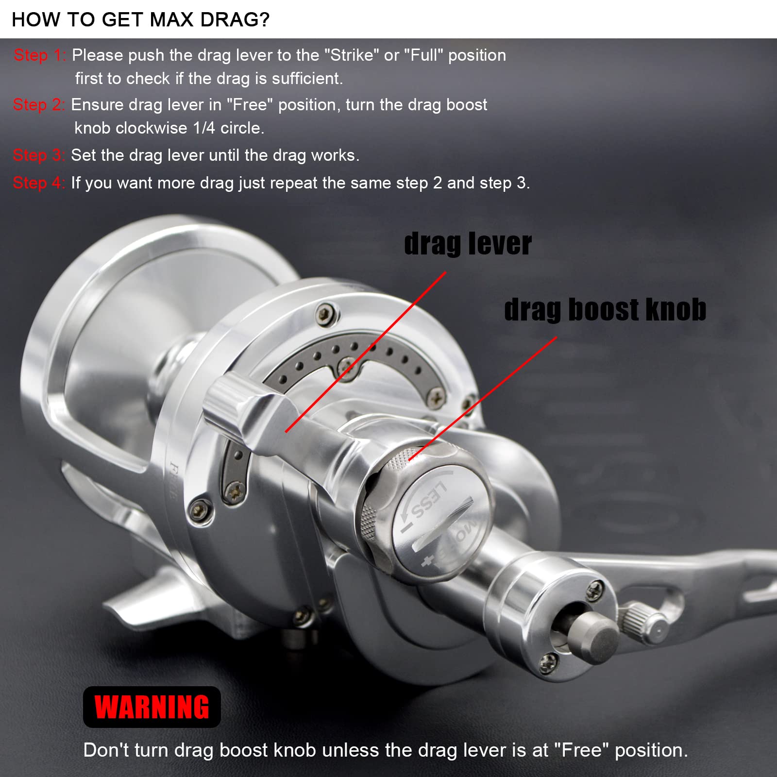 CAMEKOON Conventional Lever Drag 2-Speed Trolling Fishing Reel, 4.5:1/2.1:1 Gear Ratio, Overhead Multiplier Saltwater Reel, 25kg Powerful Carbon Drag