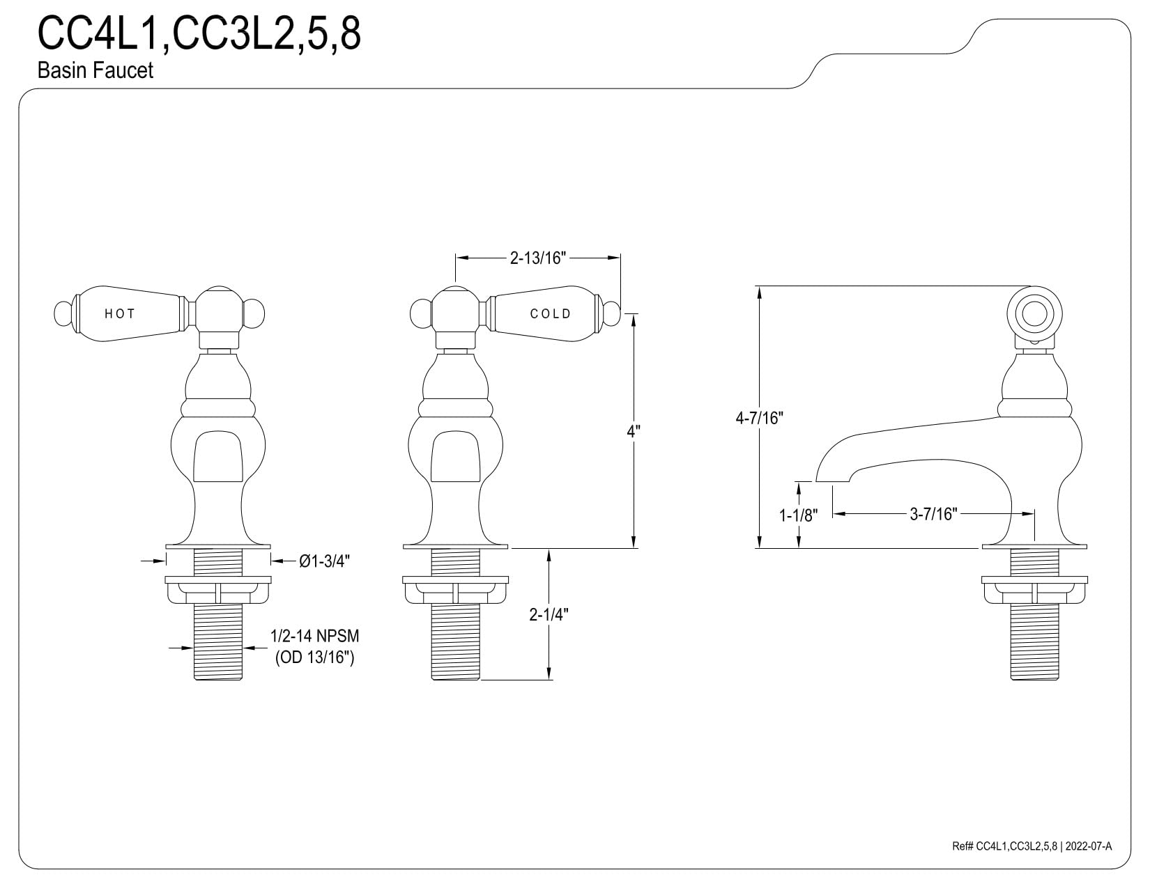 Kingston Brass CC4L1 Vintage Basin Tap Faucet, Polished Chrome