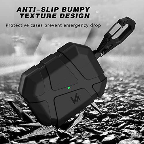 KMMIN AirPods Pro 2nd Generation Case, Airpod Pro Case Cover for Apple AirPods Pro 2nd /1st Gen 2023/2022/2019 Rugged Shockproof Protective Military Case with Keychain [Front LED Visible]-Black