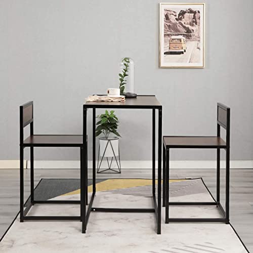 SDHYL 3 Piece Dining Set Dining Table Set with 2 Chairs Breakfast Table for Kitchen, Coffee Table Set, Home Office Table Set, Computer Table for 2, Portable Table Set, Walnut