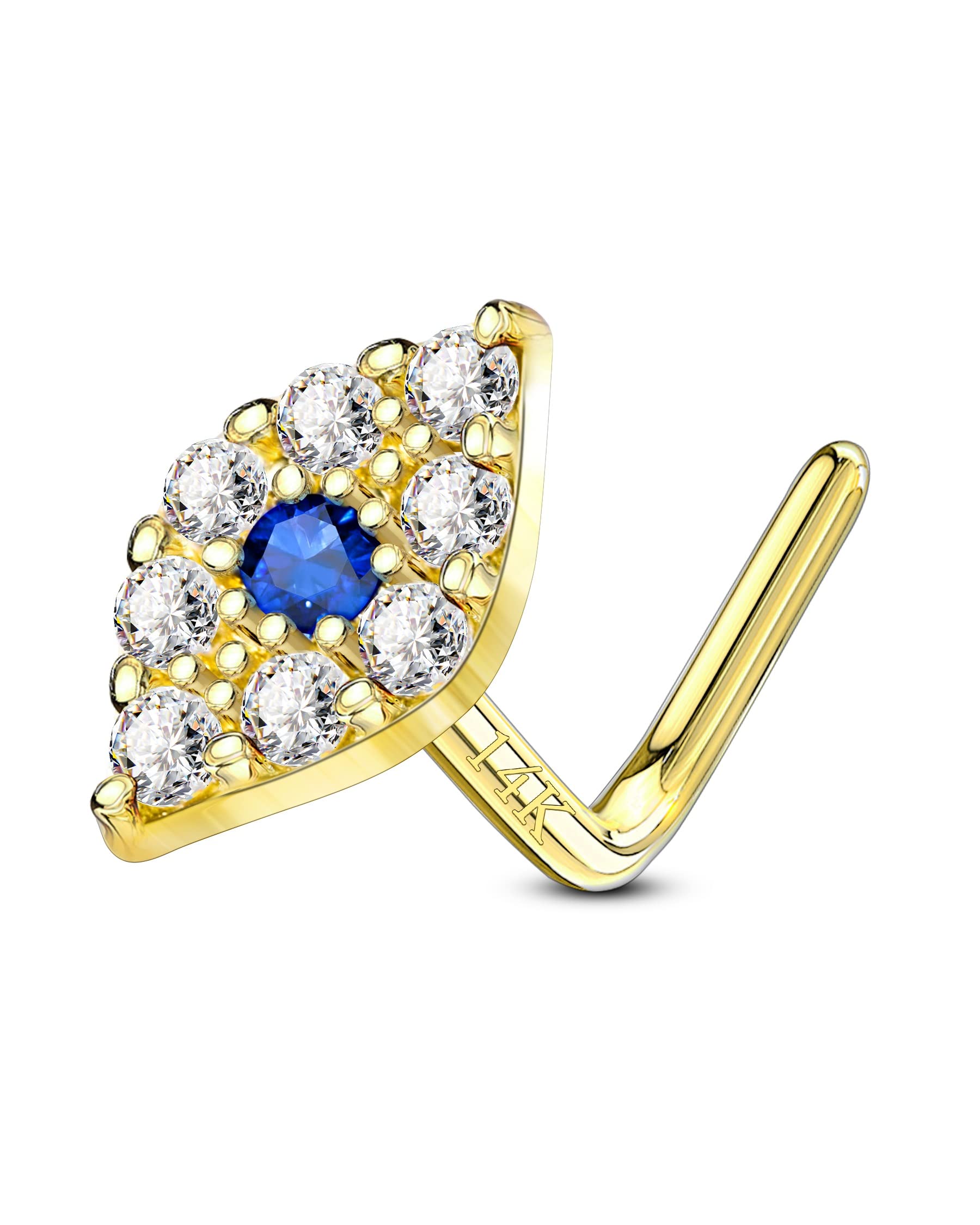 CM Crareesi Mania 14K Gold Nose Ring 20Gauge EviL Eye Nose Studs 14k Solid Gold Nose Stud L Shaped Nose Rings Nose Piercing Jewelry