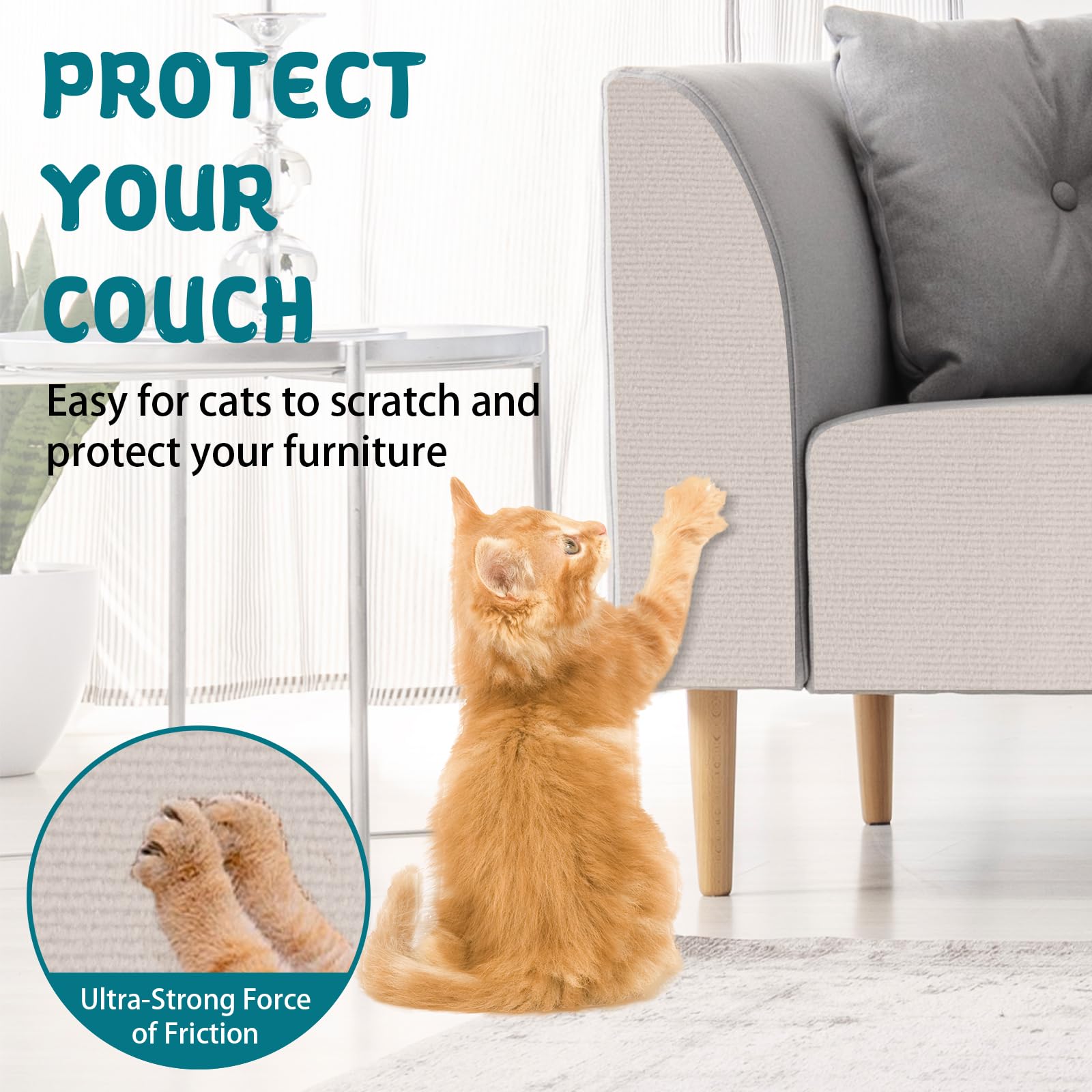 Climbing Cat Scratcher Mat Trimmable Cat Scratching Post Carpet 78.7ββx15.8ββ Self Adhesive Carpet Mat Pad Replacement for Cat Tree Shelves Post Couch Wall Furniture Steps DIY Protector (Cream White)