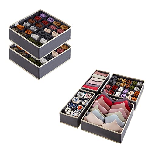 Lifewit 4 PCS Drawer Underwear Organizers, Bundle with 2 Pack Sock Organizers, Grey