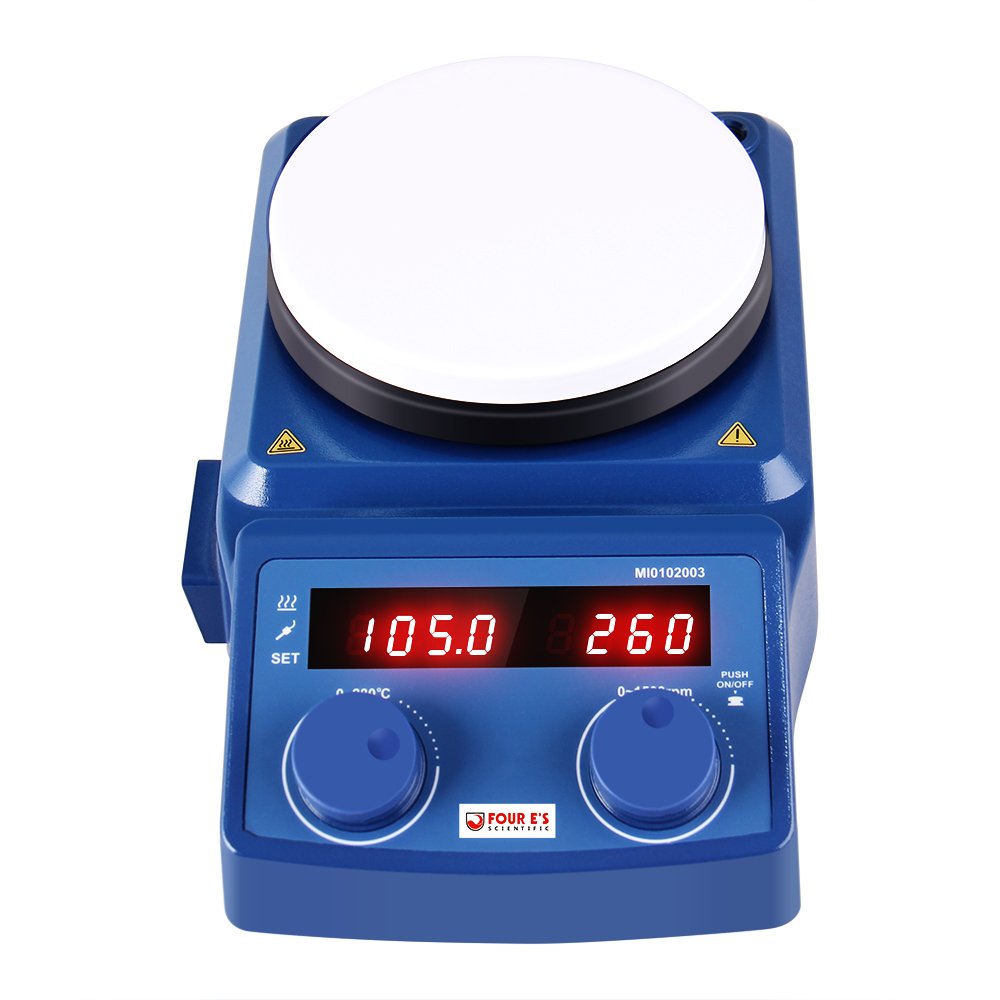 FOUR E'S SCIENTIFIC 5 Inch Magnetic Stirrer Hot Plate Max Temp 280â/536°F | Max 5L Stirring Capacity | 100-1500RPM | 110V | Laboratory Hot Plate with Temp Probe Sensor & Stir Bar (Not Include Standďź