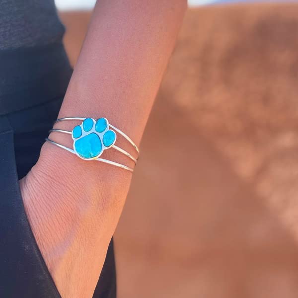Dog Paw Turquoise Bracelet Sterling Silver 925 Genuine Turquoise (Multi)