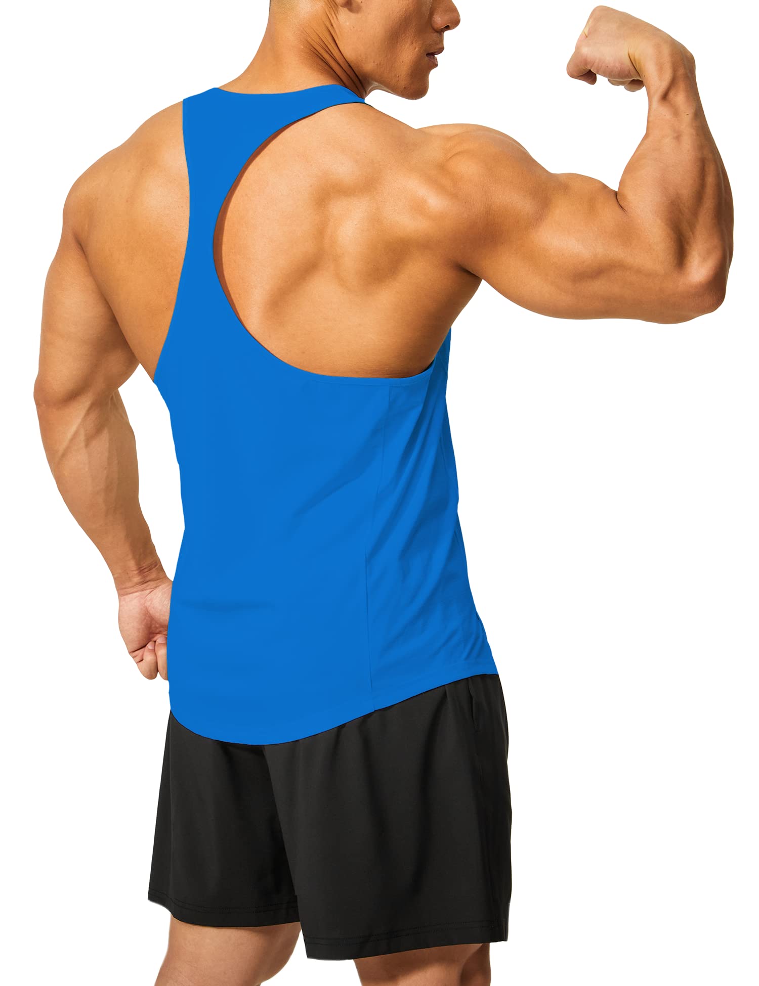 DEMOZU Men's 3 Pack Y Back Stringer Tank Top Bodybuilding Muscle Workout Athletic Running Beach Gym Tank Top, Black/Grey/White, L