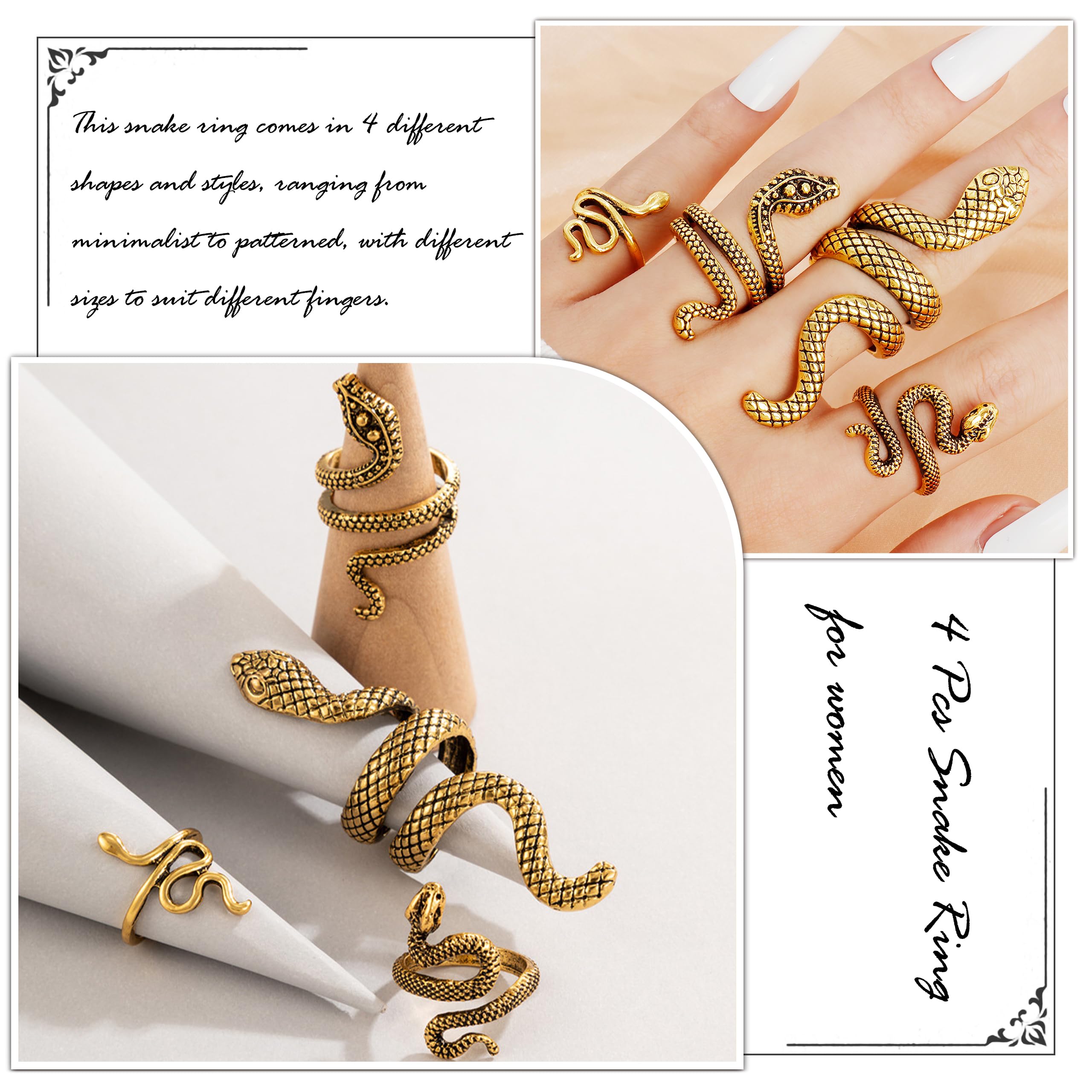 Dcfywl731 Snake Ring for Women Adjustable Vintage Reptile Serpent Stackable Snake Rings Goth Punk Snake Jewelry Halloween Costume Accessories