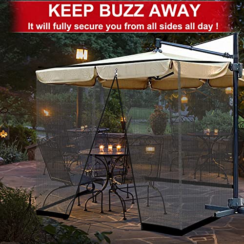 Patio Umbrella Netting, 7-10 FT Outdoor Umbrellas Screen Ultra-Large Umbrella Netting, Umbrella Hanging Tent, Patio Netting, Accommodate Up to 9 People Equipped with Double Zippers and Water Pipe
