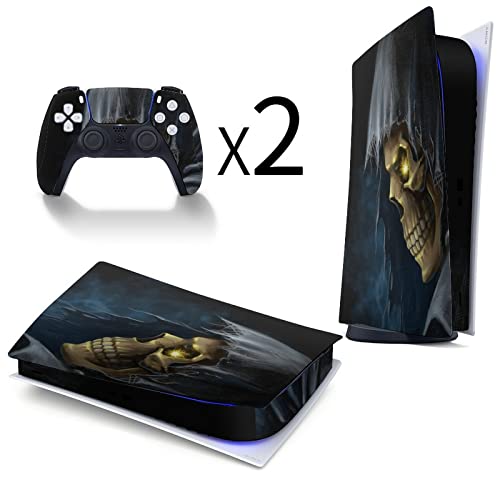 Death Skull Full Protective Skin Cover Design Wrap Decal Sticker Compatible with PS5 Digital Edition Console and Controller