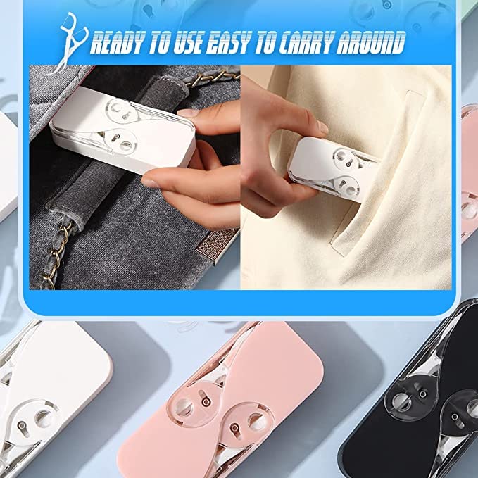 Dental Floss Portable Case Dental Floss Dispenser Dental Floss Picks Cases Automatic Floss Organizer Travel Floss for Women Men Teeth Cleaning (Black+White)
