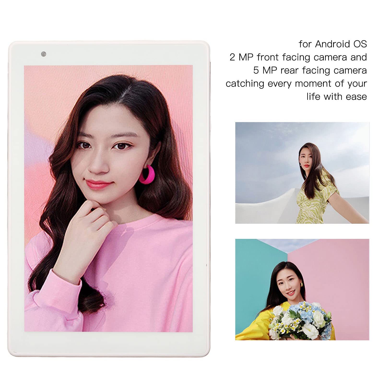 Computer Tablets, 8.1 Inch Tablet Dual Cards Dual Standby 2MP Front 5MP Rear Gold HD Display 4GB RAM 64GB ROM 100‑240V for Android 10 for Reading (US Plug)