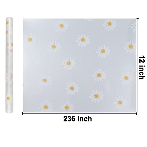 Shelf Liners for Kitchen Cabinet, Waterproof Drawer Liner for Bathroom, Refragerator Mats Sink Liner No Slip Cupboard Mats Non Adhesive EVA Place Mats Roll - Clear Daisy 12"ร236.2"