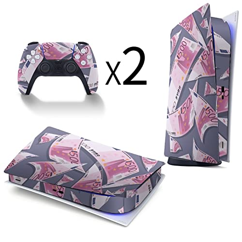 Euro Cash Full Protective Skin Cover Design Wrap Decal Sticker Compatible with PS5 Digital Edition Console and Controller