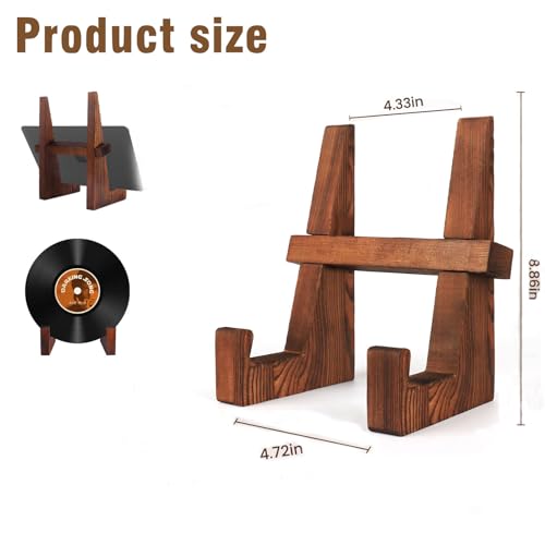 DEBETOOL Cookbook Stand for Kitchen - 8.8 inch Wooden Cookbook Holder for Kitchen Counter, Multifunctional Recipe Book Stand,Rustic Brown Recipe Book Holder Stand