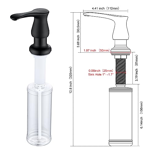 GAGALIFE Sink Soap Dispenser Matte Black, Built in Soap Dispenser with 13 OZ Bottle, Lotion Dispenser for Kitchen Sink, Refill from The Top