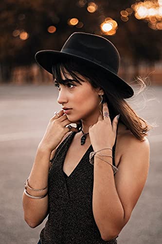 Classic Felt-Fedora Hat with Belt Buckle Women Wide Brim Wool Panama-Hat Adjustable(Size:S-M)