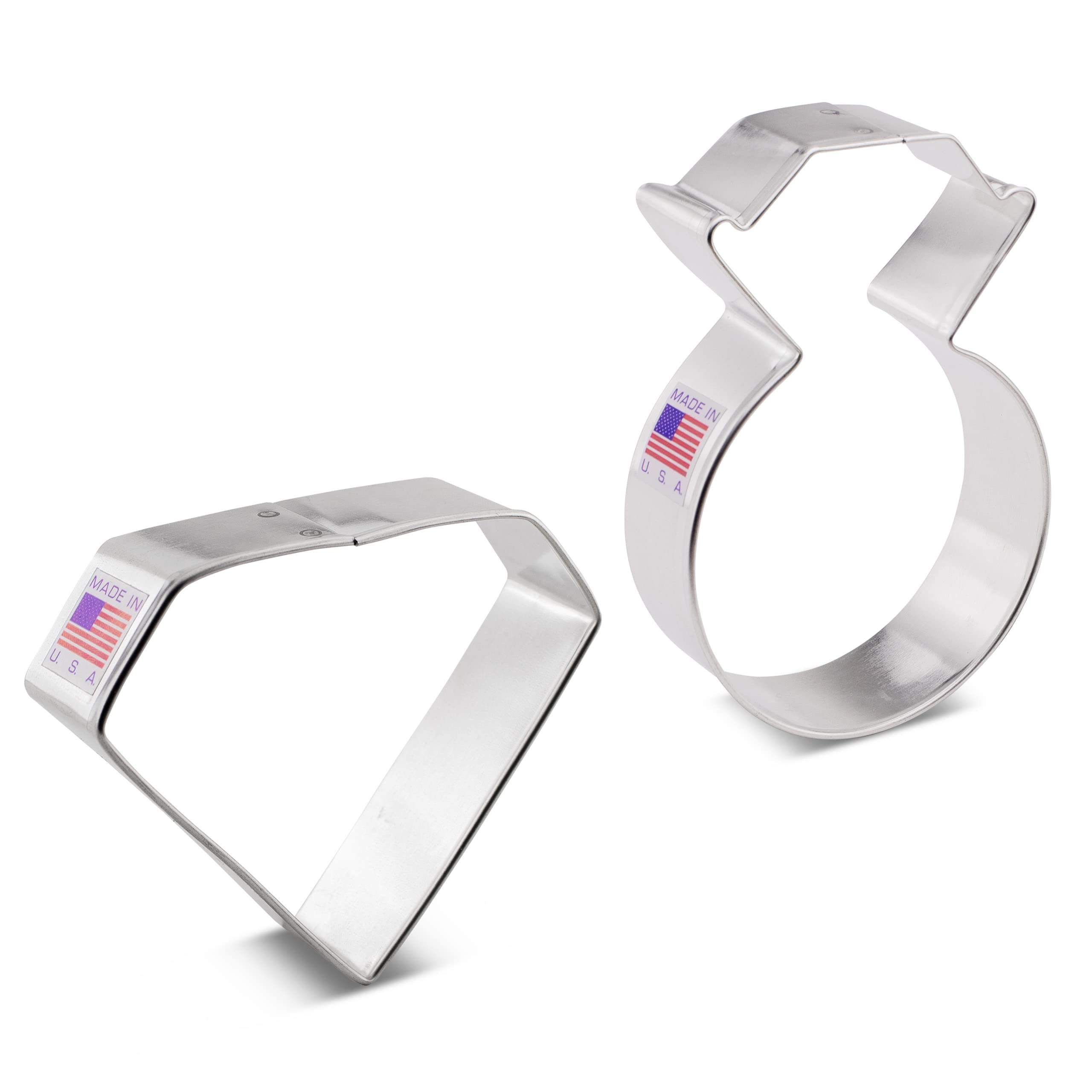 Engagement Cookie Cutters 2-Pc Set Made in USA by Ann Clark, Diamond Ring & Gem