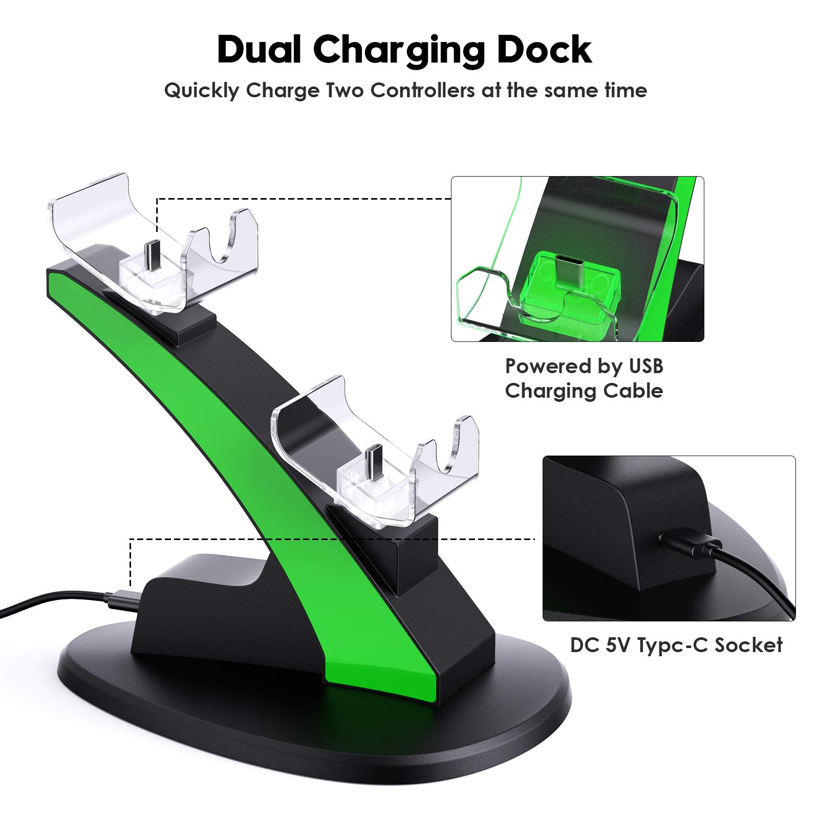 Controller Charger for Xbox Series X/S, Dual Charging Station with 2PCS 1400mAh Rechargeable Battery, Controller Battery Pack for Xbox Series X/S LED Indicator USB C Charging Port