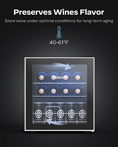 Silonn 16 Bottle Wine Cooler/Cabinet Beverage Refrigerator,Small Mini Wine Cellar for Red,White,Champagne or Sparkling Wine,40f-61f Digital Temperature Control Wine Fridge Glass Door