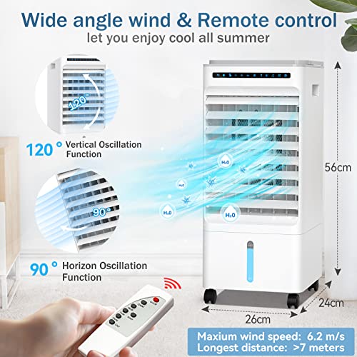 Evaporative Air Cooler,4-In-1 Portable Air Conditioners with 4 Modes 3 Speeds,5L Portable Air Conditioner with 7H Timer,Remote Control Quiet Swamp Cooler Air Conditioner Portable for Room,Home,Office