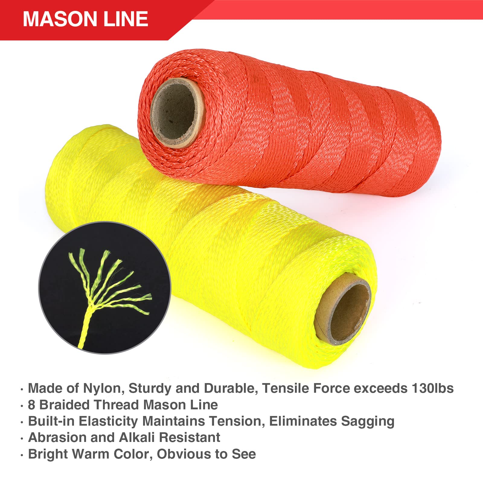 Goldblatt 4 Pieces Concrete Tools Set, Including 2 Mason Line Clamps and 2 Masonry Line Rolls (Red/Orange), for Construction Masonry Measurement Use