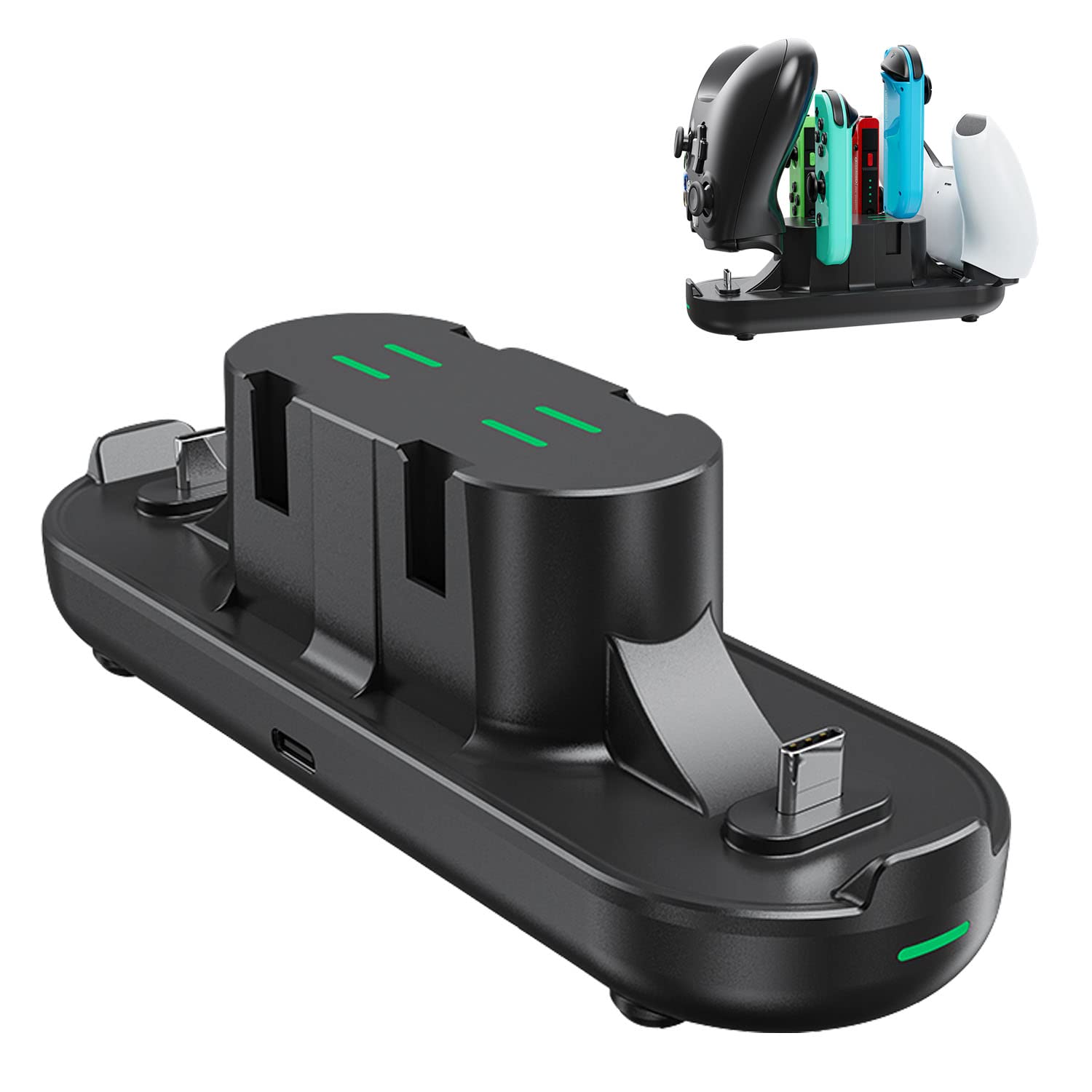 Controller Charging Dock Station Compatible with Nintendo Switch & OLED Model Joycons, 6 in 1 Charger Dock for Nintendo Switch Joy-Con and Pro Controllers