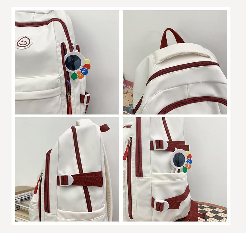 KFTHKOR Kawaii Backpack,Girl Backpack With,Junior Backpack,Middle School Student Schoolbag (White Blue)