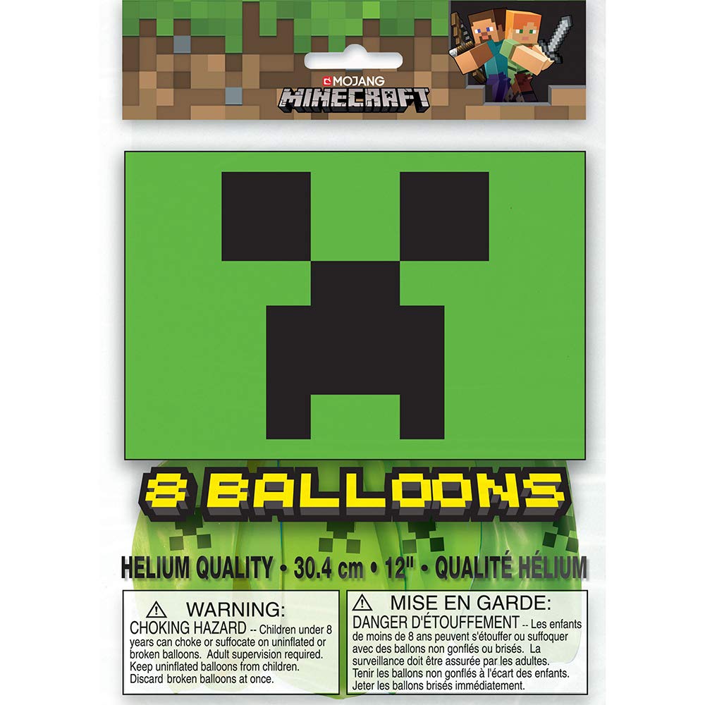 Multicolor Latex Minecraft Balloons (12") 8 Count - Vibrant & Durable Material, Perfect for Gamers' Epic Party Celebrations