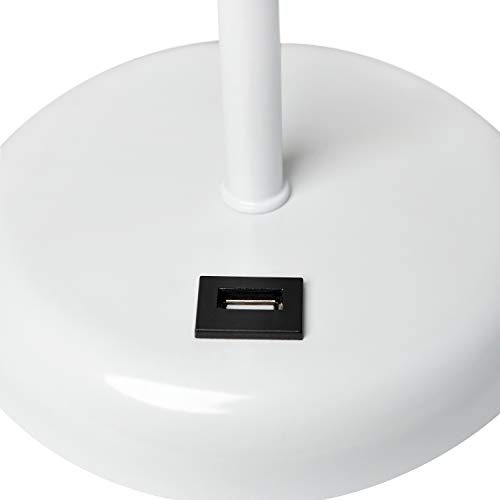 Limelights LT2044-POW Stick USB Charging Port and Fabric Shade Table Lamp, White/Light Pink,8.5 x 8.5 x 19.5