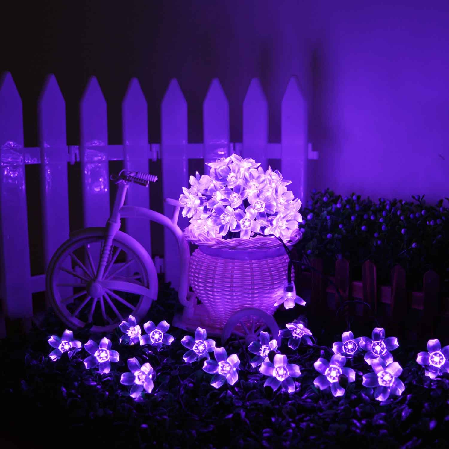 Qedertek Solar String Lights, Cherry Blossom 22ft 50 LED Waterproof Flower Outdoor String Lights for Patio,Lawn,Garden,Holiday,Halloween Solar Lights,and Festivals Decorations (Purple)
