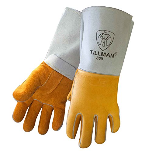 Gold 14" Top Grain Elk Cotton/Foam Lined Welders Gloves With Straight Thumb, Stiff Cowhide Cuff, Welted Fingers, Para-aramid synthetic fiberĀ® Stitching And Pull Tab (Carded)