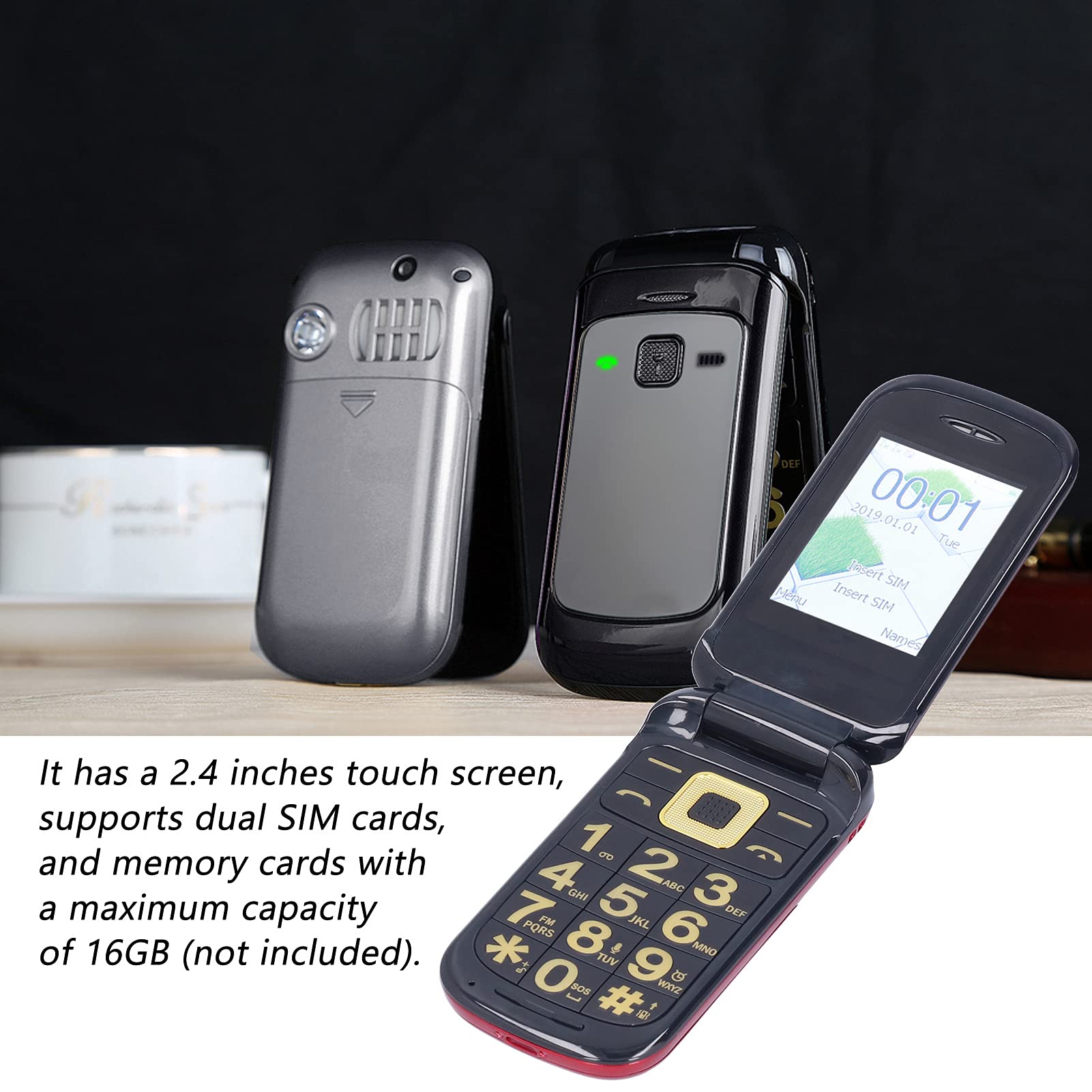 Hilitand Unlocked Flip Phone for Seniors, 2.4inch Large-Font Loud Volume Flip Cellphone, Dual SIM, 1200mah Large Capacity Battery, Support 2G GSM800/850/900/1800(Black)